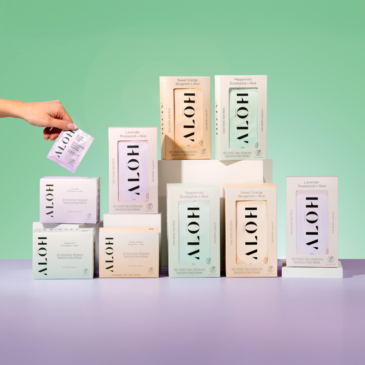 Peppermint Eucalyptus + Aloe Individually Wrapped Sanitizing Hand Wipe ...